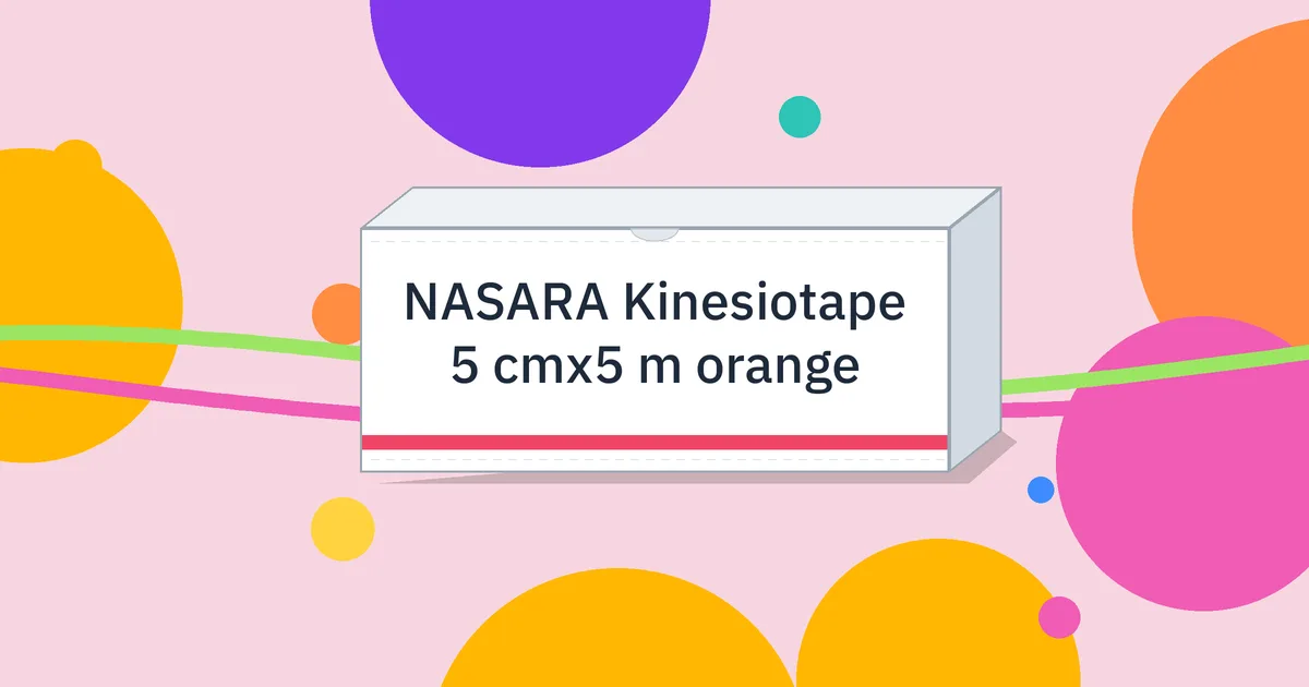 Symbolbild: Packung mit der Aufschrift NASARA Kinesiotape 5 cmx5 m orange (PZN 02648219) – Verfügbarkeit und Bezug in Apotheken in Frankfurt am Main