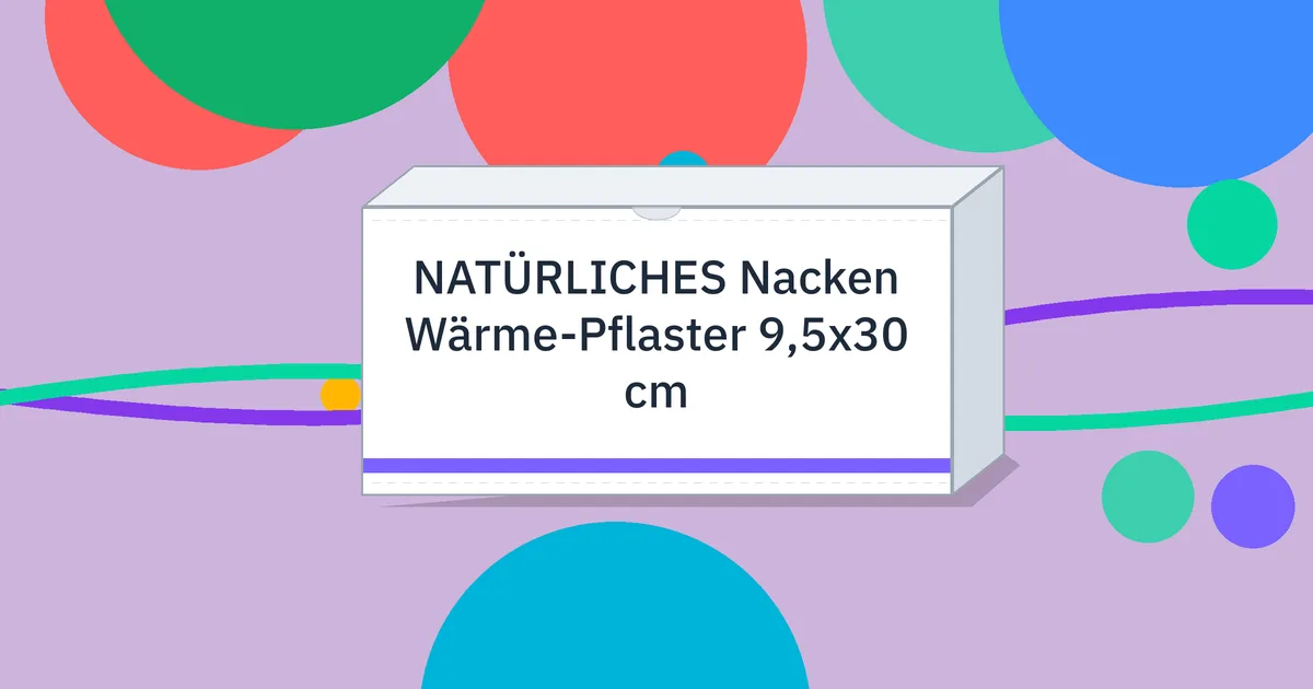 Symbolbild: Packung mit der Aufschrift NATÜRLICHES Nacken Wärme-Pflaster 9,5x30 cm (PZN 16237282) – Verfügbarkeit und Bezug in Apotheken in Frankfurt am Main