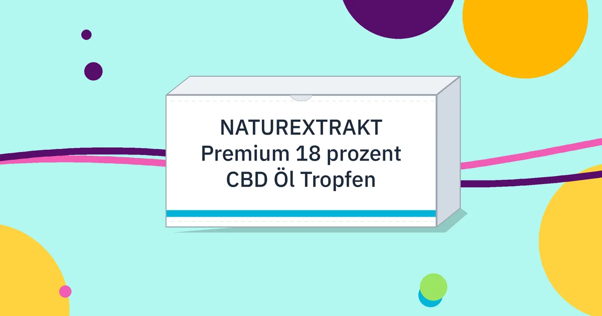 Symbolbild: Packung mit der Aufschrift NATUREXTRAKT Premium 18 prozent CBD Öl Tropfen (PZN 17416615) – Verfügbarkeit und Bezug in Apotheken in Frankfurt am Main