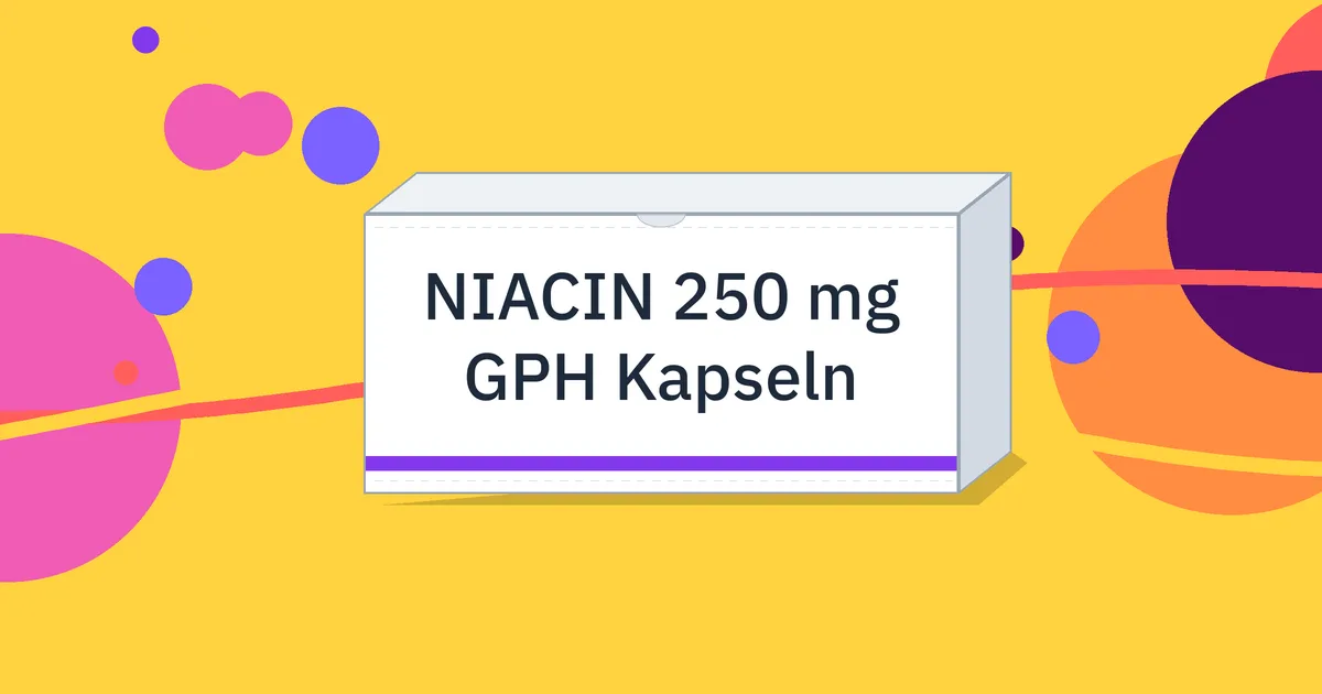 Symbolbild: Packung mit der Aufschrift NIACIN 250 mg GPH Kapseln (PZN 13578338) – Verfügbarkeit und Bezug in Apotheken in Frankfurt am Main