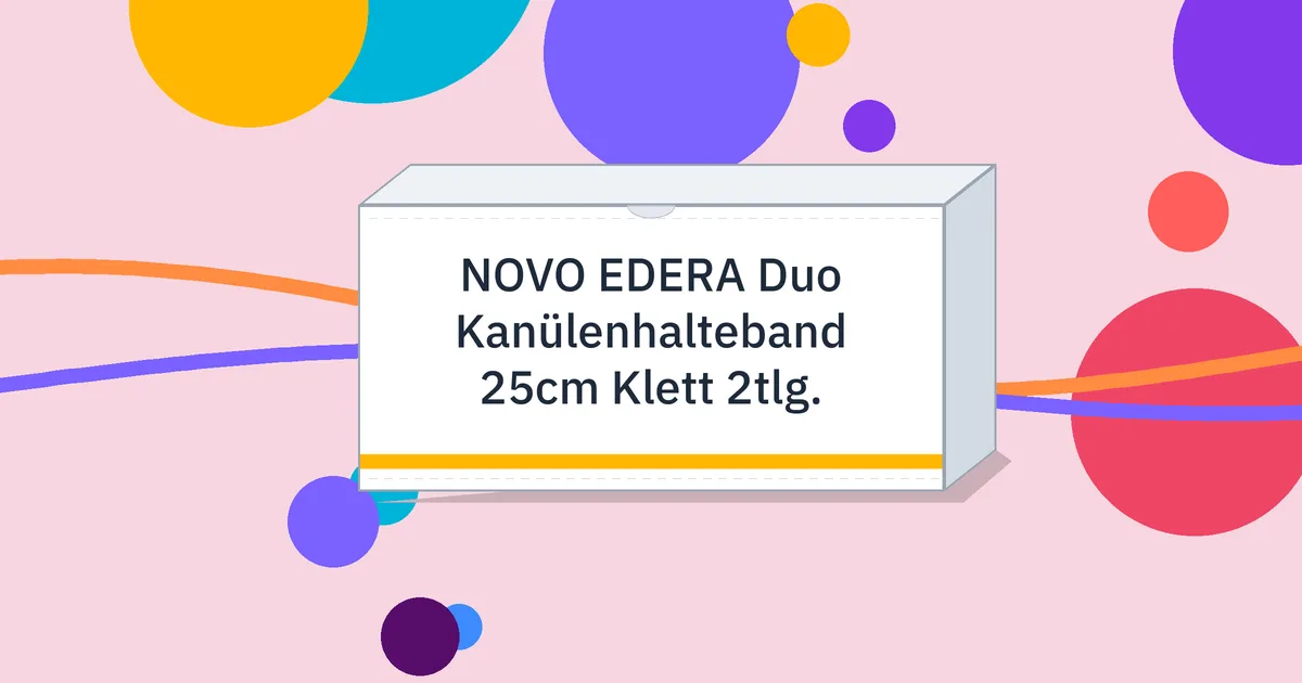 Symbolbild: Packung mit der Aufschrift NOVO EDERA Duo Kanülenhalteband 25cm Klett 2tlg. (PZN 18726335) – Verfügbarkeit und Bezug in Apotheken in Frankfurt am Main