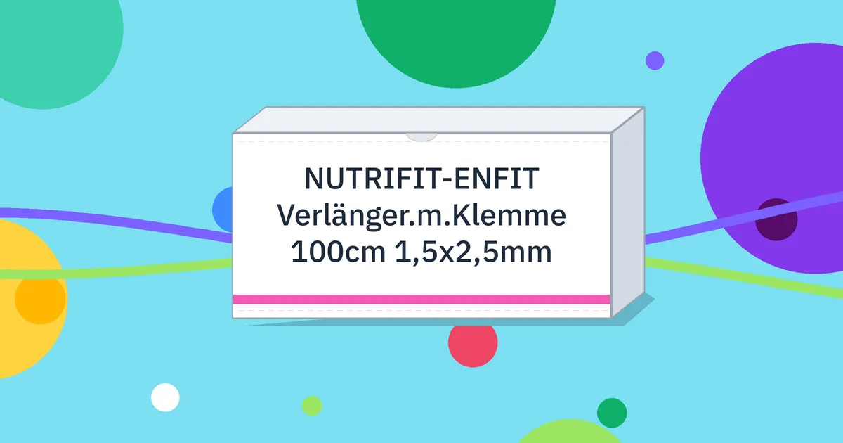 Symbolbild: Packung mit der Aufschrift NUTRIFIT-ENFIT Verlänger.m.Klemme 100cm 1,5x2,5mm (PZN 14174459) – Verfügbarkeit und Bezug in Apotheken in Frankfurt am Main
