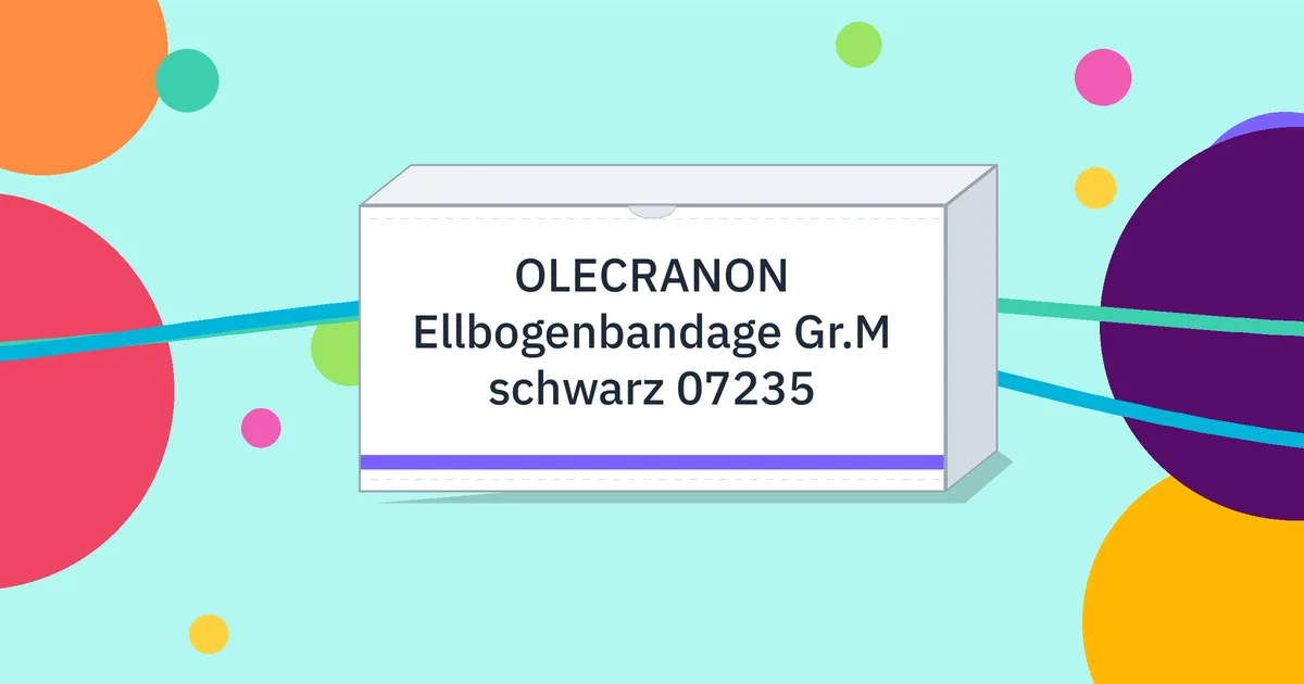 Symbolbild: Packung mit der Aufschrift OLECRANON Ellbogenbandage Gr.M schwarz 07235 (PZN 04473416) – Verfügbarkeit und Bezug in Apotheken in Frankfurt am Main