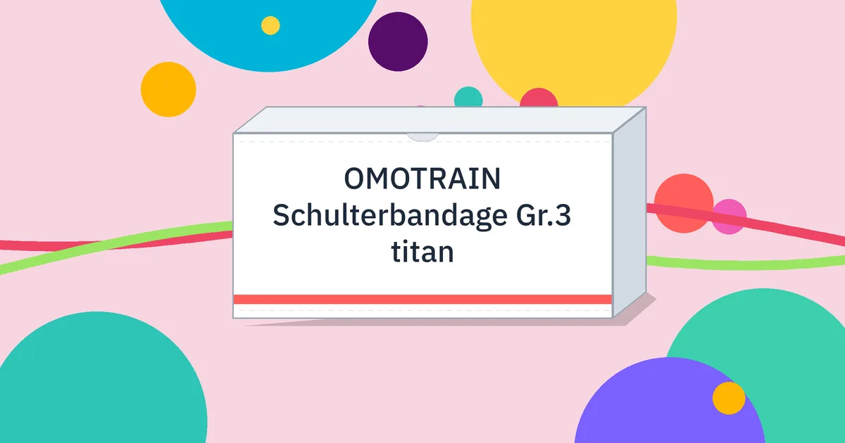 Symbolbild: Packung mit der Aufschrift OMOTRAIN Schulterbandage Gr.3 titan (PZN 03209344) – Verfügbarkeit und Bezug in Apotheken in Frankfurt am Main