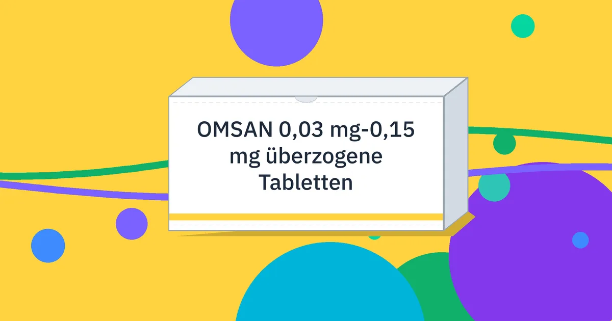Symbolbild: Packung mit der Aufschrift OMSAN 0,03 mg-0,15 mg überzogene Tabletten (PZN 16569216) – Verfügbarkeit und Bezug in Apotheken in Frankfurt am Main
