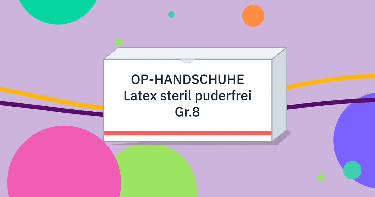 Symbolbild: Packung mit der Aufschrift OP-HANDSCHUHE Latex steril puderfrei Gr.8 (PZN 08629507) – Verfügbarkeit und Bezug in Apotheken in Frankfurt am Main