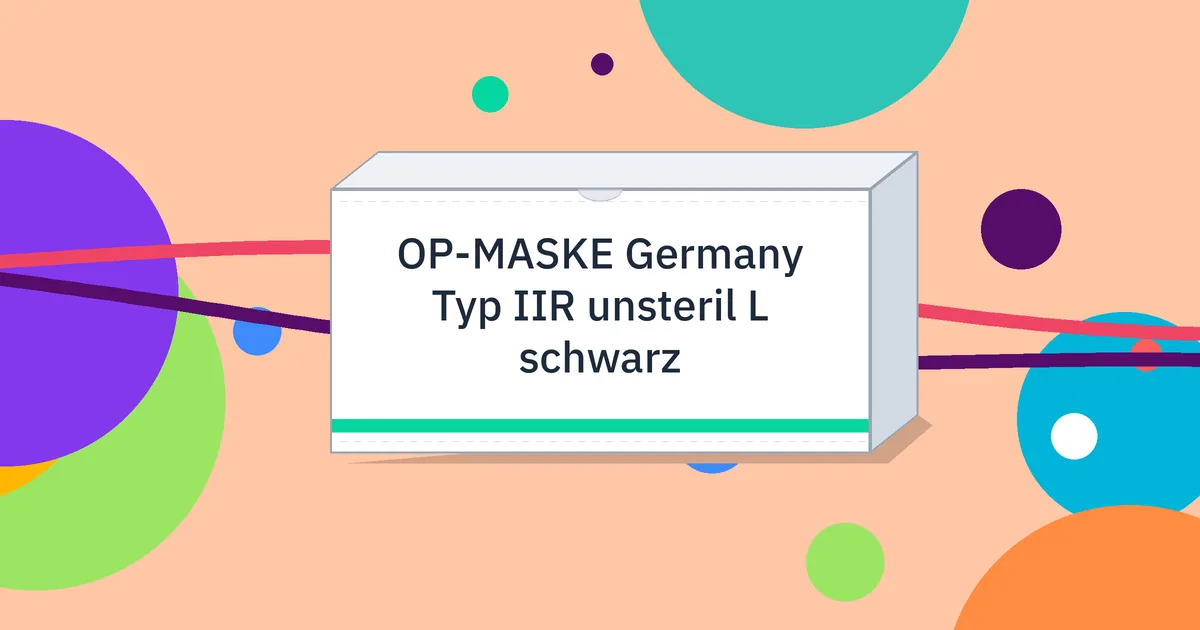 Symbolbild: Packung mit der Aufschrift OP-MASKE Germany Typ IIR unsteril L schwarz (PZN 16936376) – Verfügbarkeit und Bezug in Apotheken in Frankfurt am Main