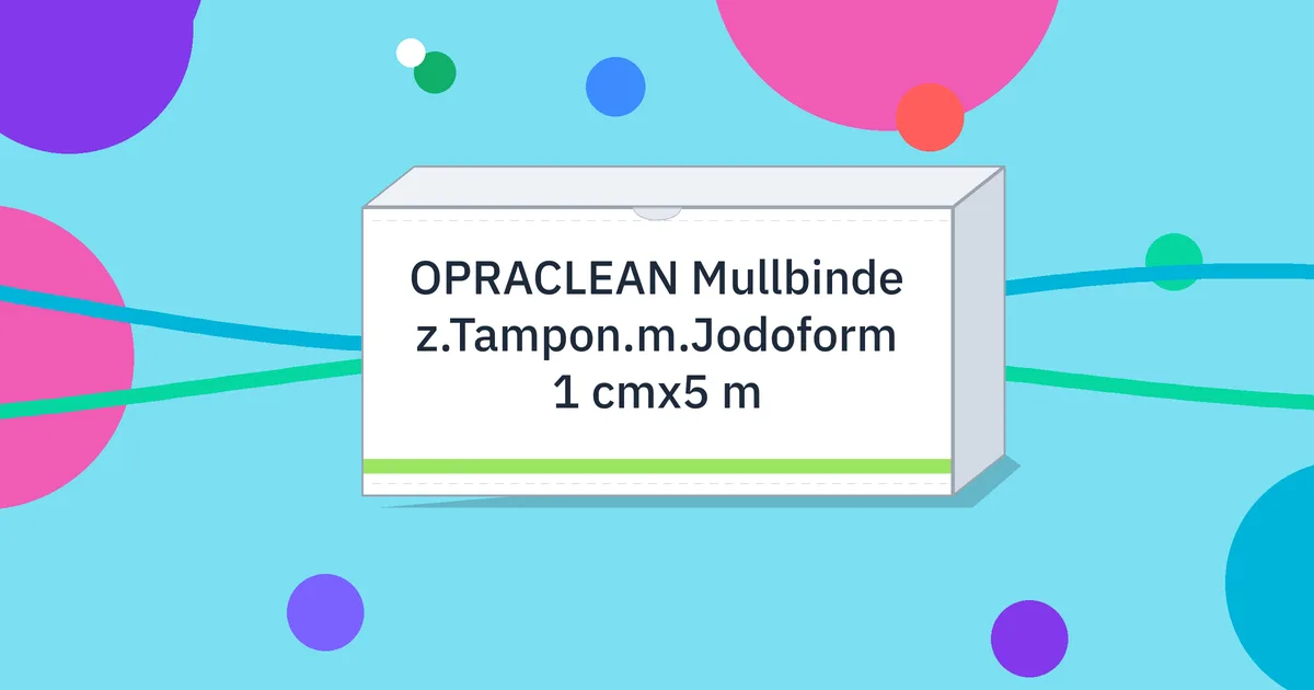 Symbolbild: Packung mit der Aufschrift OPRACLEAN Mullbinde z.Tampon.m.Jodoform 1 cmx5 m (PZN 18363281) – Verfügbarkeit und Bezug in Apotheken in Frankfurt am Main