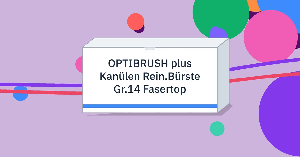 Symbolbild: Packung mit der Aufschrift OPTIBRUSH plus Kanülen Rein.Bürste Gr.14 Fasertop (PZN 11579983) – Verfügbarkeit und Bezug in Apotheken in Frankfurt am Main
