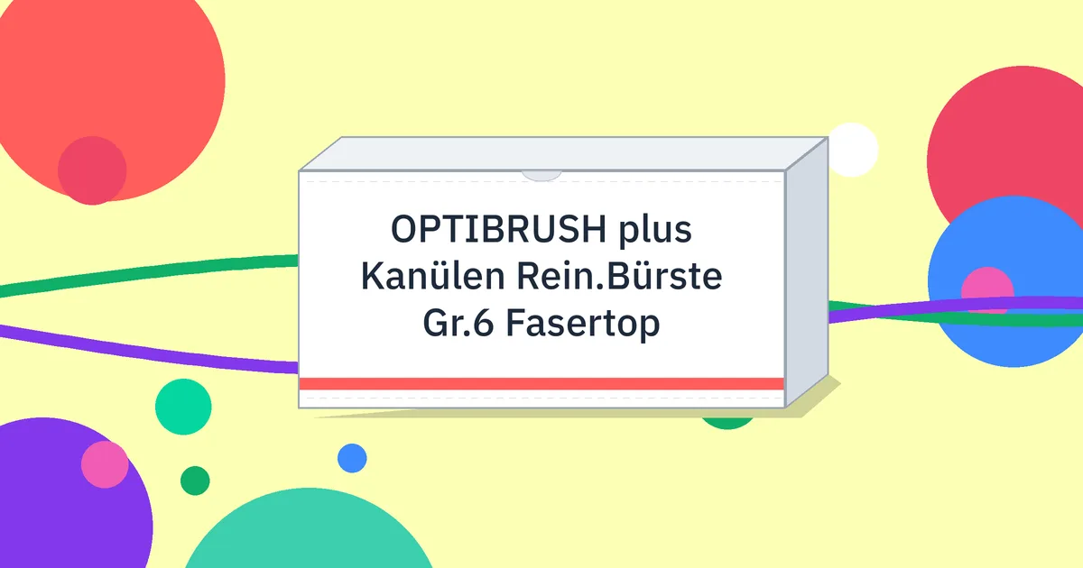 Symbolbild: Packung mit der Aufschrift OPTIBRUSH plus Kanülen Rein.Bürste Gr.6 Fasertop (PZN 11579888) – Verfügbarkeit und Bezug in Apotheken in Frankfurt am Main