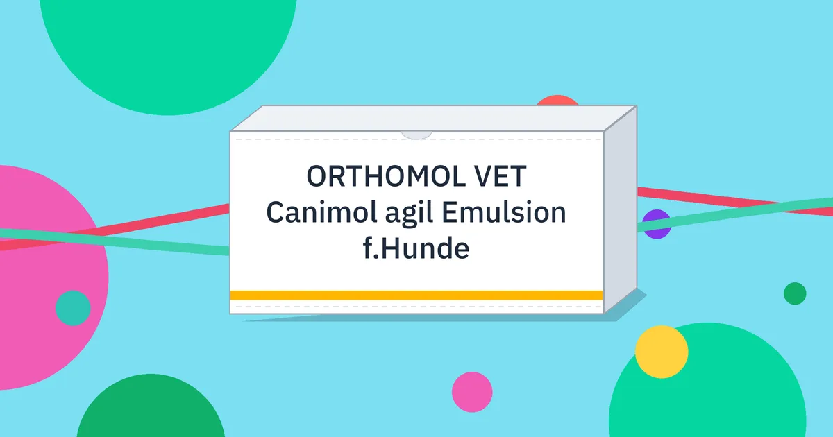 Symbolbild: Packung mit der Aufschrift ORTHOMOL VET Canimol agil Emulsion f.Hunde (PZN 18723130) – Verfügbarkeit und Bezug in Apotheken in Frankfurt am Main
