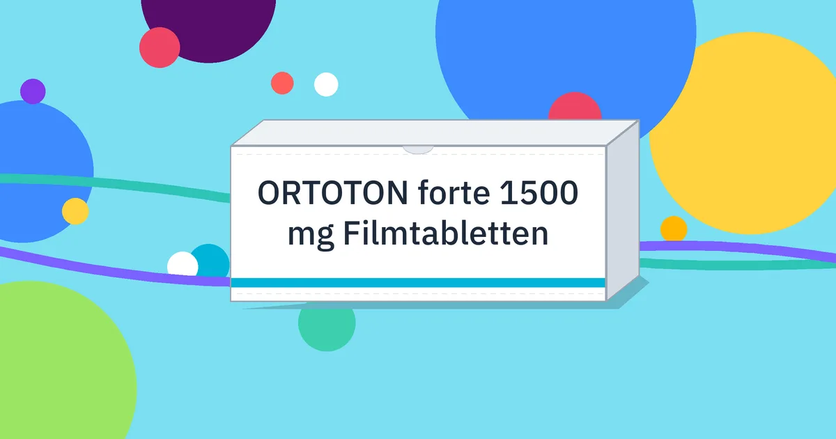 Symbolbild: Packung mit der Aufschrift ORTOTON forte 1500 mg Filmtabletten (PZN 13868906) – Verfügbarkeit und Bezug in Apotheken in Frankfurt am Main