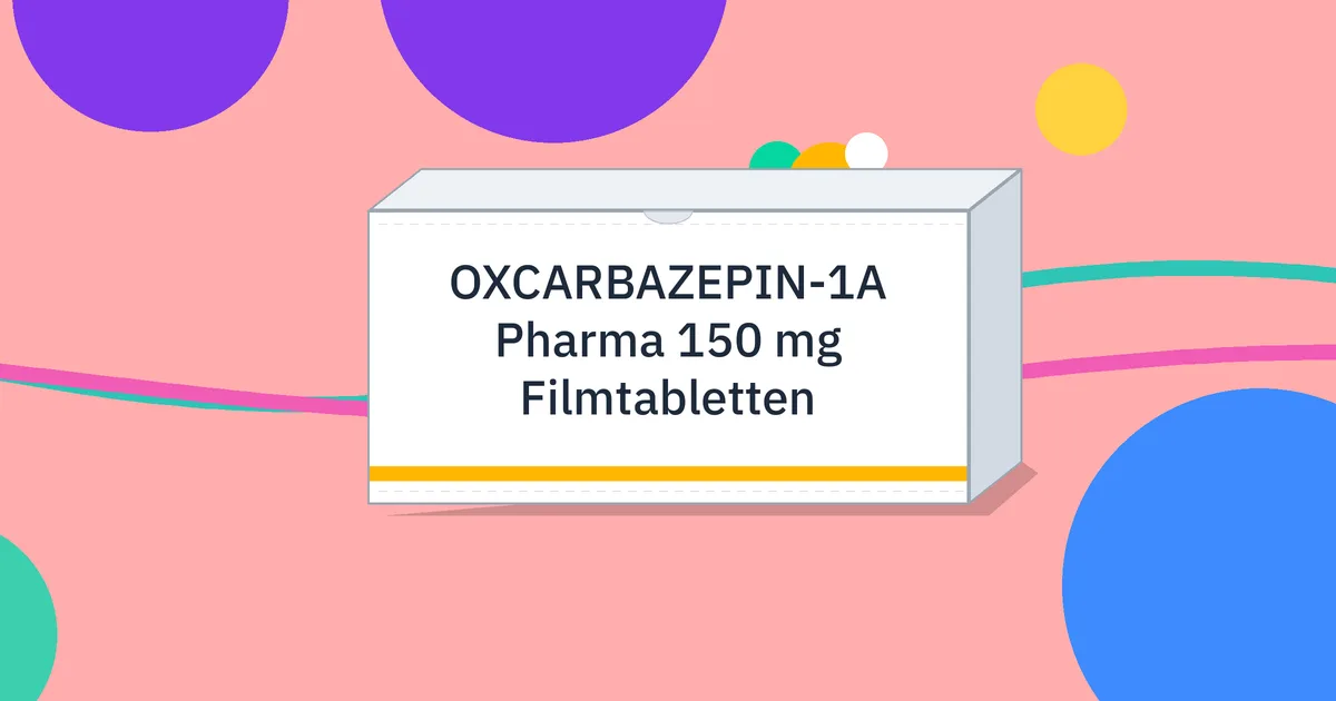 Symbolbild: Packung mit der Aufschrift OXCARBAZEPIN-1A Pharma 150 mg Filmtabletten (PZN 09318436) – Verfügbarkeit und Bezug in Apotheken in Frankfurt am Main