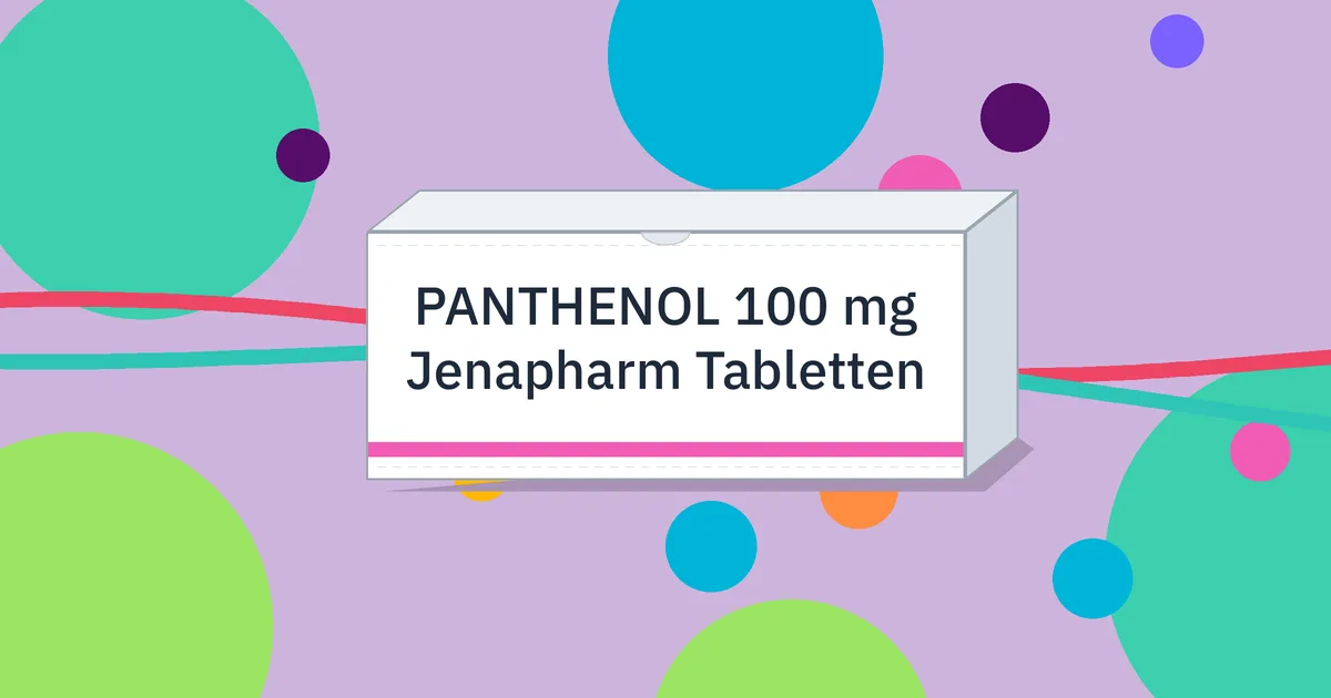 Symbolbild: Packung mit der Aufschrift PANTHENOL 100 mg Jenapharm Tabletten (PZN 06150829) – Verfügbarkeit und Bezug in Apotheken in Frankfurt am Main