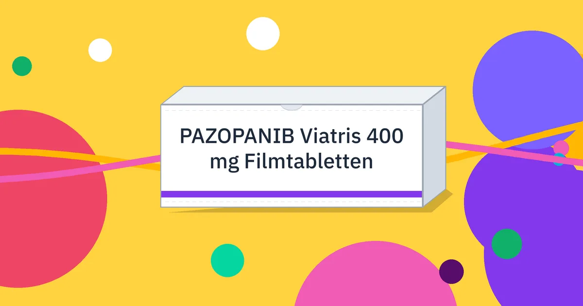 Symbolbild: Packung mit der Aufschrift PAZOPANIB Viatris 400 mg Filmtabletten (PZN 19877645) – Verfügbarkeit und Bezug in Apotheken in Frankfurt am Main