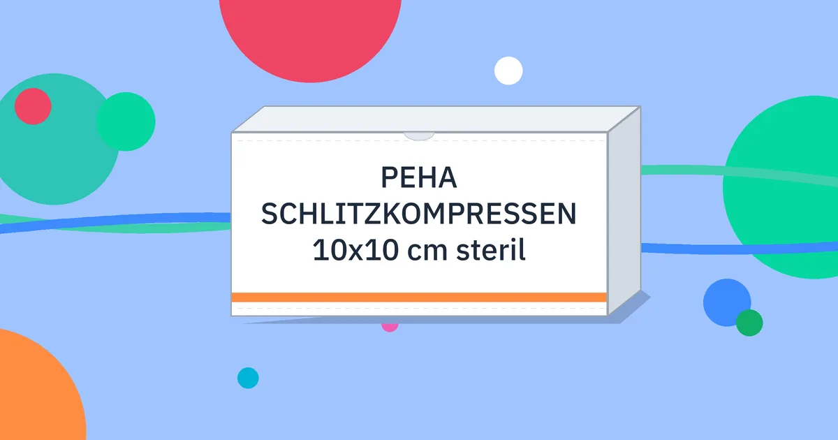 Symbolbild: Packung mit der Aufschrift PEHA SCHLITZKOMPRESSEN 10x10 cm steril (PZN 20125212) – Verfügbarkeit und Bezug in Apotheken in Frankfurt am Main