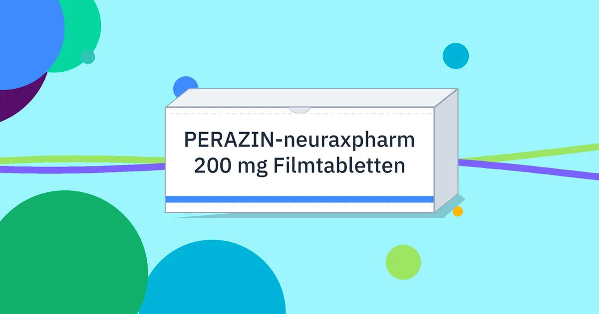 Symbolbild: Packung mit der Aufschrift PERAZIN-neuraxpharm 200 mg Filmtabletten (PZN 07229295) – Verfügbarkeit und Bezug in Apotheken in Frankfurt am Main