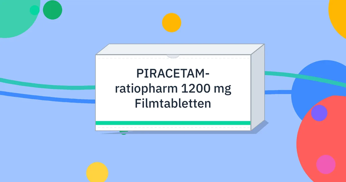 Symbolbild: Packung mit der Aufschrift PIRACETAM-ratiopharm 1200 mg Filmtabletten (PZN 03942464) – Verfügbarkeit und Bezug in Apotheken in Frankfurt am Main