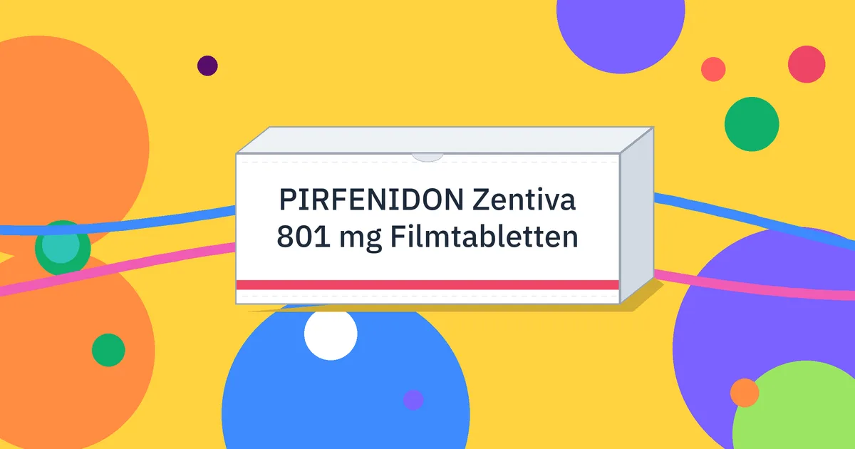Symbolbild: Packung mit der Aufschrift PIRFENIDON Zentiva 801 mg Filmtabletten (PZN 18190550) – Verfügbarkeit und Bezug in Apotheken in Frankfurt am Main