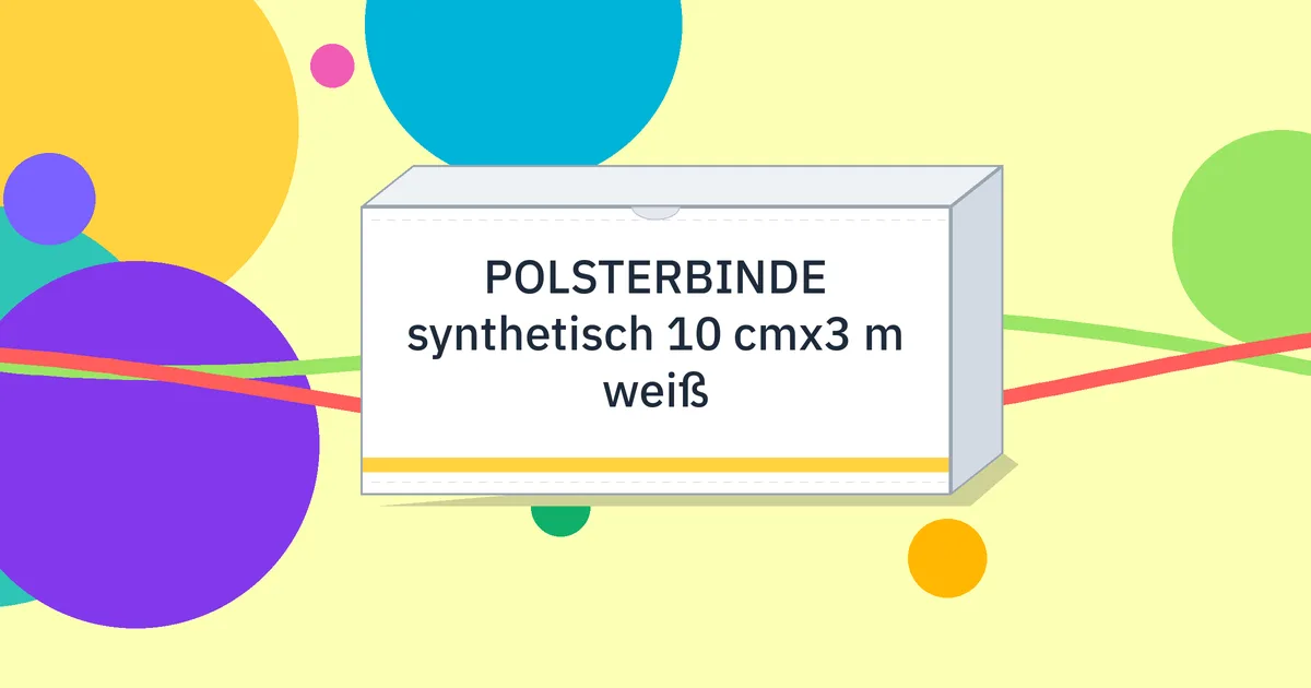 Symbolbild: Packung mit der Aufschrift POLSTERBINDE synthetisch 10 cmx3 m weiß (PZN 09781482) – Verfügbarkeit und Bezug in Apotheken in Frankfurt am Main