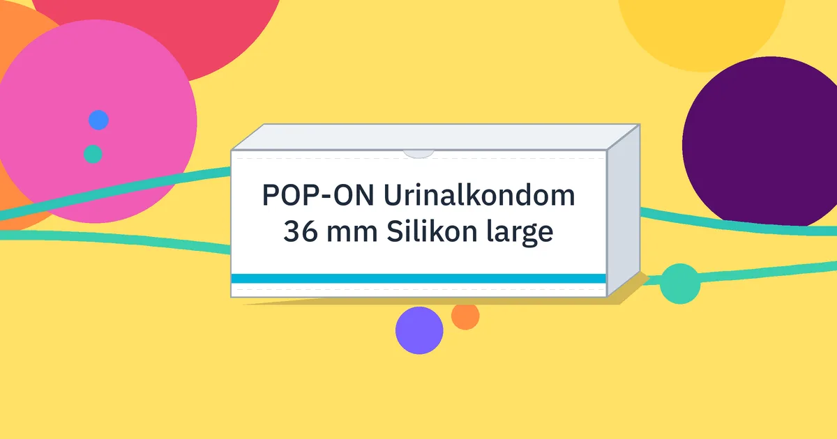 Symbolbild: Packung mit der Aufschrift POP-ON Urinalkondom 36 mm Silikon large (PZN 11136694) – Verfügbarkeit und Bezug in Apotheken in Frankfurt am Main