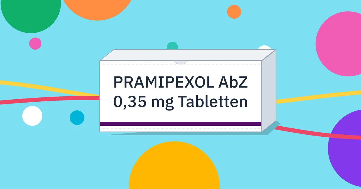 Symbolbild: Packung mit der Aufschrift PRAMIPEXOL AbZ 0,35 mg Tabletten (PZN 06489568) – Verfügbarkeit und Bezug in Apotheken in Frankfurt am Main