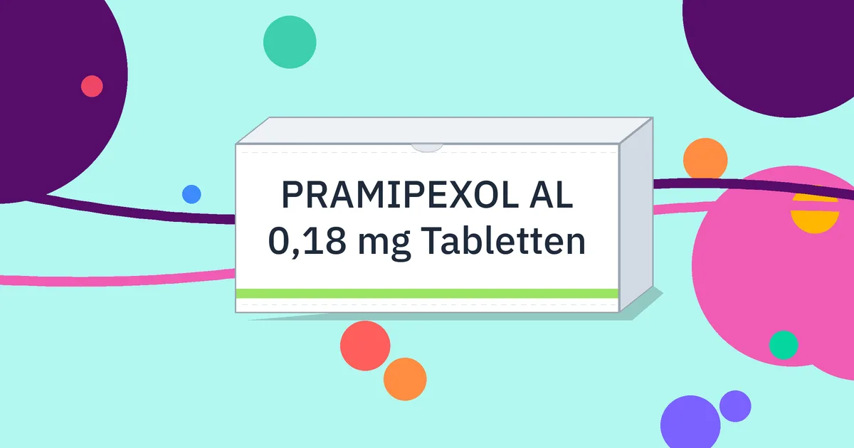 Symbolbild: Packung mit der Aufschrift PRAMIPEXOL AL 0,18 mg Tabletten (PZN 06453323) – Verfügbarkeit und Bezug in Apotheken in Frankfurt am Main