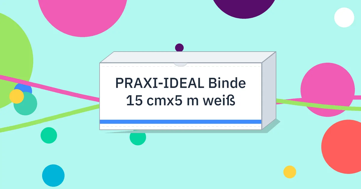 Symbolbild: Packung mit der Aufschrift PRAXI-IDEAL Binde 15 cmx5 m weiß (PZN 12826886) – Verfügbarkeit und Bezug in Apotheken in Frankfurt am Main