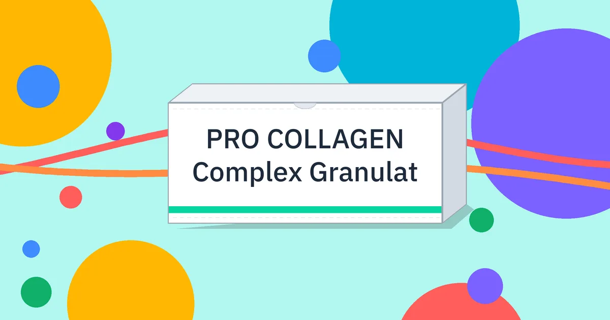Symbolbild: Packung mit der Aufschrift PRO COLLAGEN Complex Granulat (PZN 18103249) – Verfügbarkeit und Bezug in Apotheken in Frankfurt am Main