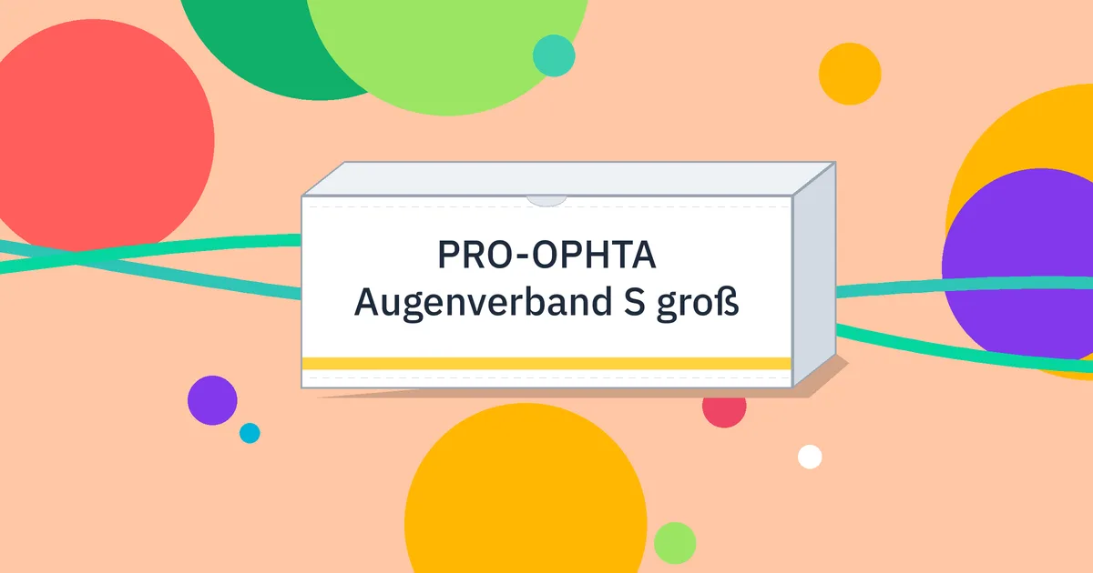 Symbolbild: Packung mit der Aufschrift PRO-OPHTA Augenverband S groß (PZN 12586198) – Verfügbarkeit und Bezug in Apotheken in Frankfurt am Main