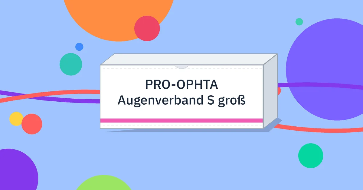 Symbolbild: Packung mit der Aufschrift PRO-OPHTA Augenverband S groß (PZN 20869378) – Verfügbarkeit und Bezug in Apotheken in Frankfurt am Main