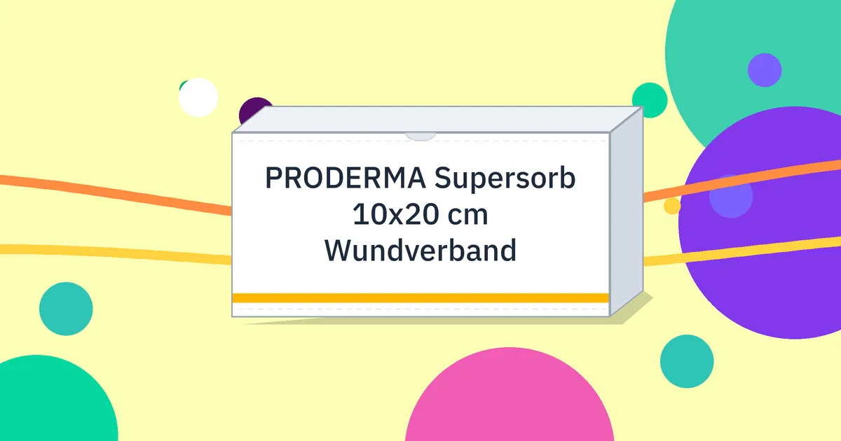 Symbolbild: Packung mit der Aufschrift PRODERMA Supersorb 10x20 cm Wundverband (PZN 20313907) – Verfügbarkeit und Bezug in Apotheken in Frankfurt am Main