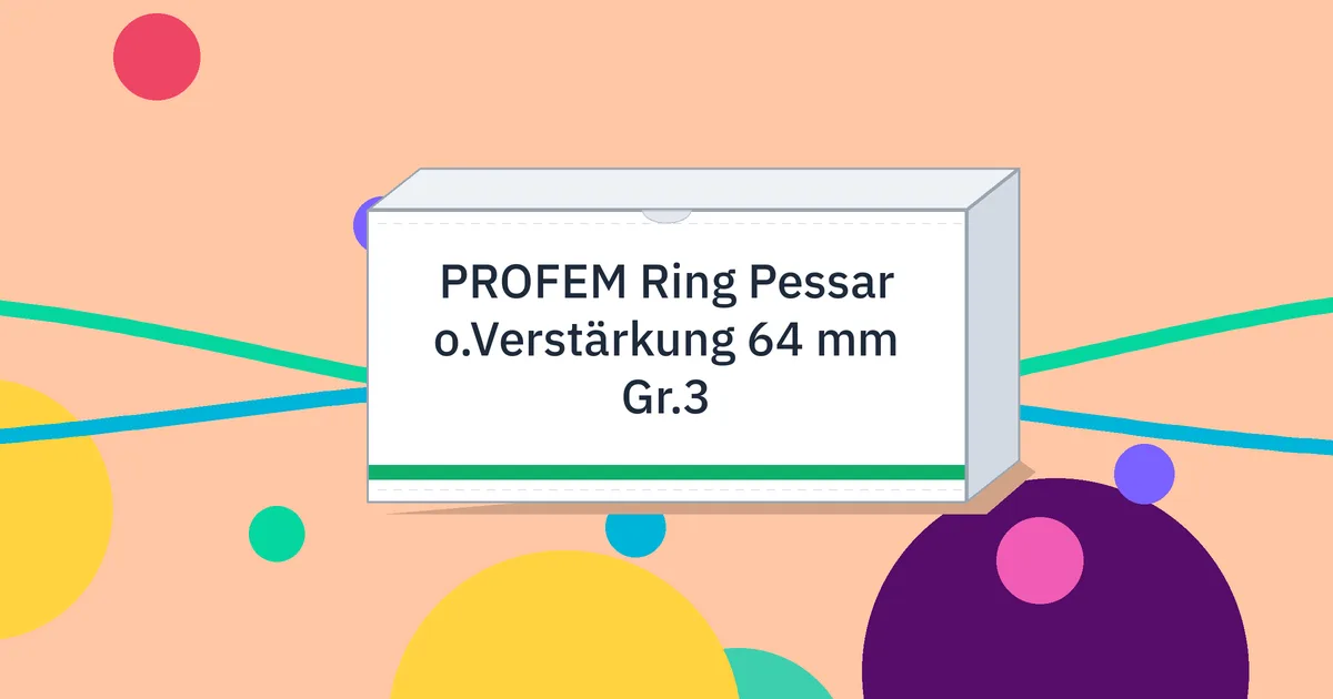 Symbolbild: Packung mit der Aufschrift PROFEM Ring Pessar o.Verstärkung 64 mm Gr.3 (PZN 11672317) – Verfügbarkeit und Bezug in Apotheken in Frankfurt am Main