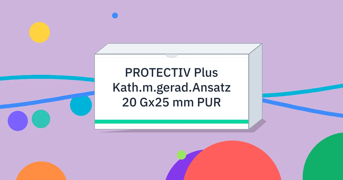 Symbolbild: Packung mit der Aufschrift PROTECTIV Plus Kath.m.gerad.Ansatz 20 Gx25 mm PUR (PZN 08424998) – Verfügbarkeit und Bezug in Apotheken in Frankfurt am Main