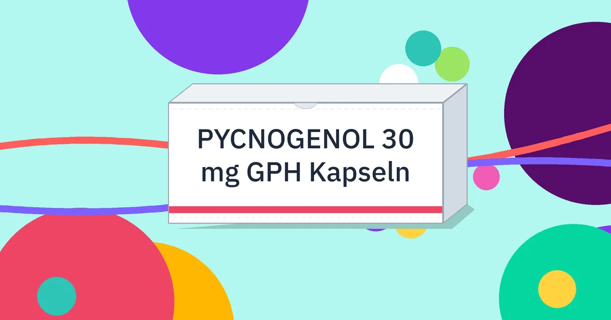 Symbolbild: Packung mit der Aufschrift PYCNOGENOL 30 mg GPH Kapseln (PZN 09188152) – Verfügbarkeit und Bezug in Apotheken in Frankfurt am Main