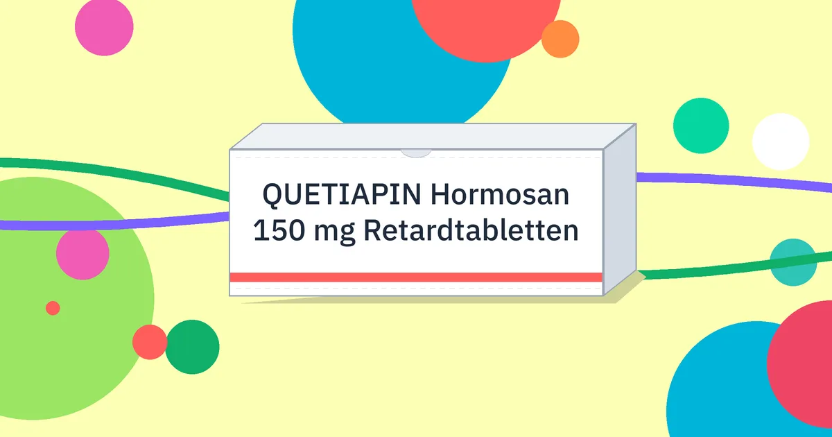 Symbolbild: Packung mit der Aufschrift QUETIAPIN Hormosan 150 mg Retardtabletten (PZN 11145960) – Verfügbarkeit und Bezug in Apotheken in Frankfurt am Main