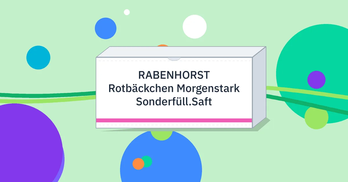 Symbolbild: Packung mit der Aufschrift RABENHORST Rotbäckchen Morgenstark Sonderfüll.Saft (PZN 17449388) – Verfügbarkeit und Bezug in Apotheken in Frankfurt am Main