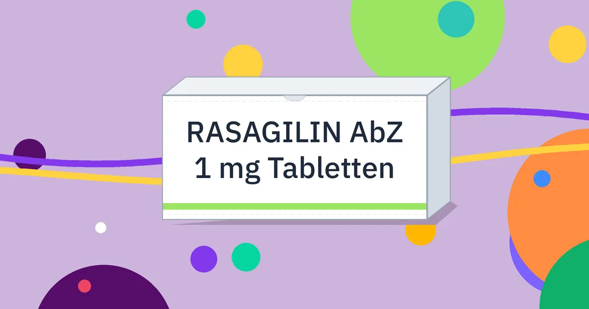 Symbolbild: Packung mit der Aufschrift RASAGILIN AbZ 1 mg Tabletten (PZN 11058043) – Verfügbarkeit und Bezug in Apotheken in Frankfurt am Main
