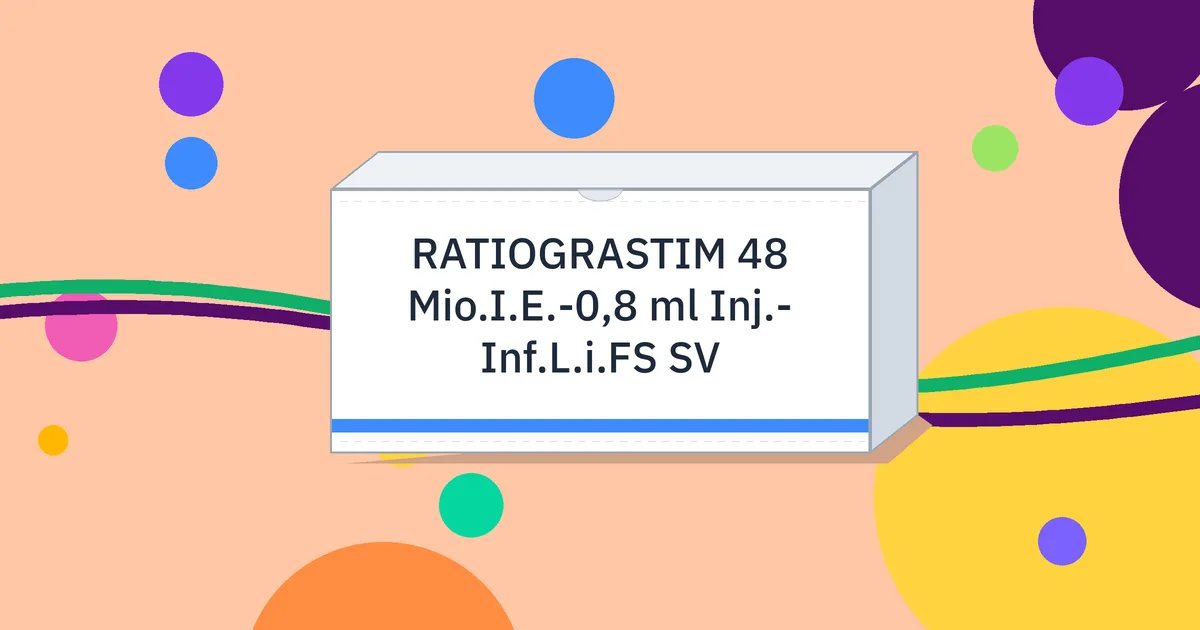 Symbolbild: Packung mit der Aufschrift RATIOGRASTIM 48 Mio.I.E.-0,8 ml Inj.-Inf.L.i.FS SV (PZN 16082448) – Verfügbarkeit und Bezug in Apotheken in Frankfurt am Main