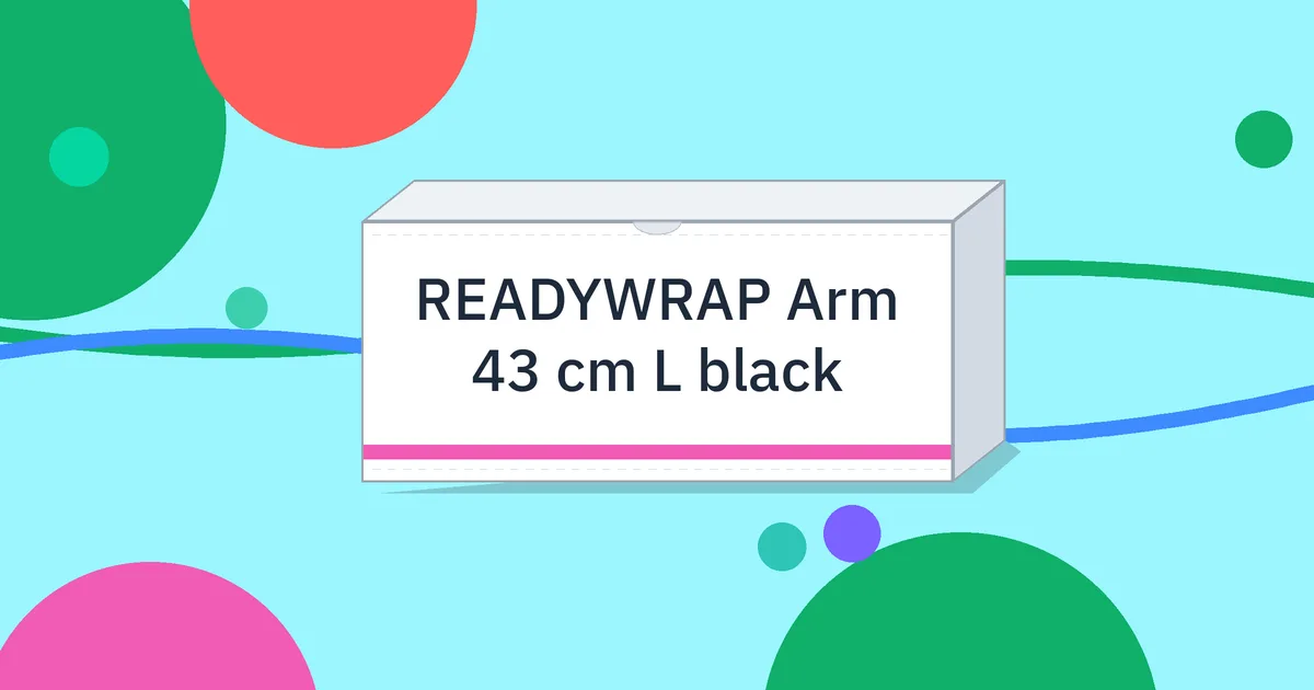 Symbolbild: Packung mit der Aufschrift READYWRAP Arm 43 cm L black (PZN 16567192) – Verfügbarkeit und Bezug in Apotheken in Frankfurt am Main