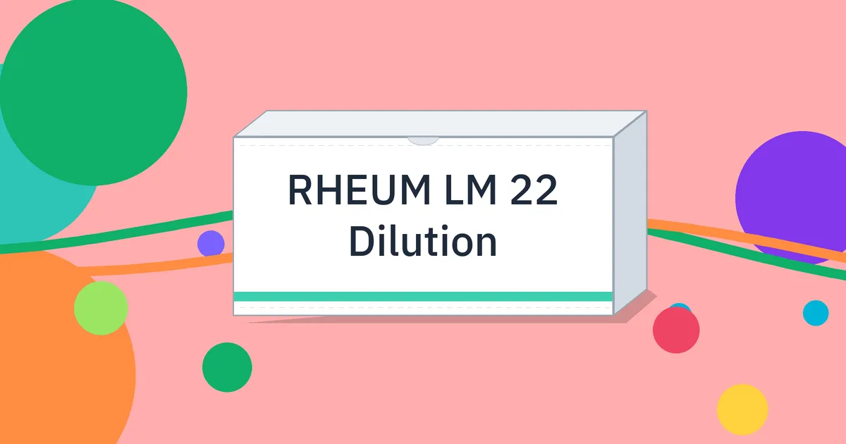 Symbolbild: Packung mit der Aufschrift RHEUM LM 22 Dilution (PZN 13049605) – Verfügbarkeit und Bezug in Apotheken in Frankfurt am Main