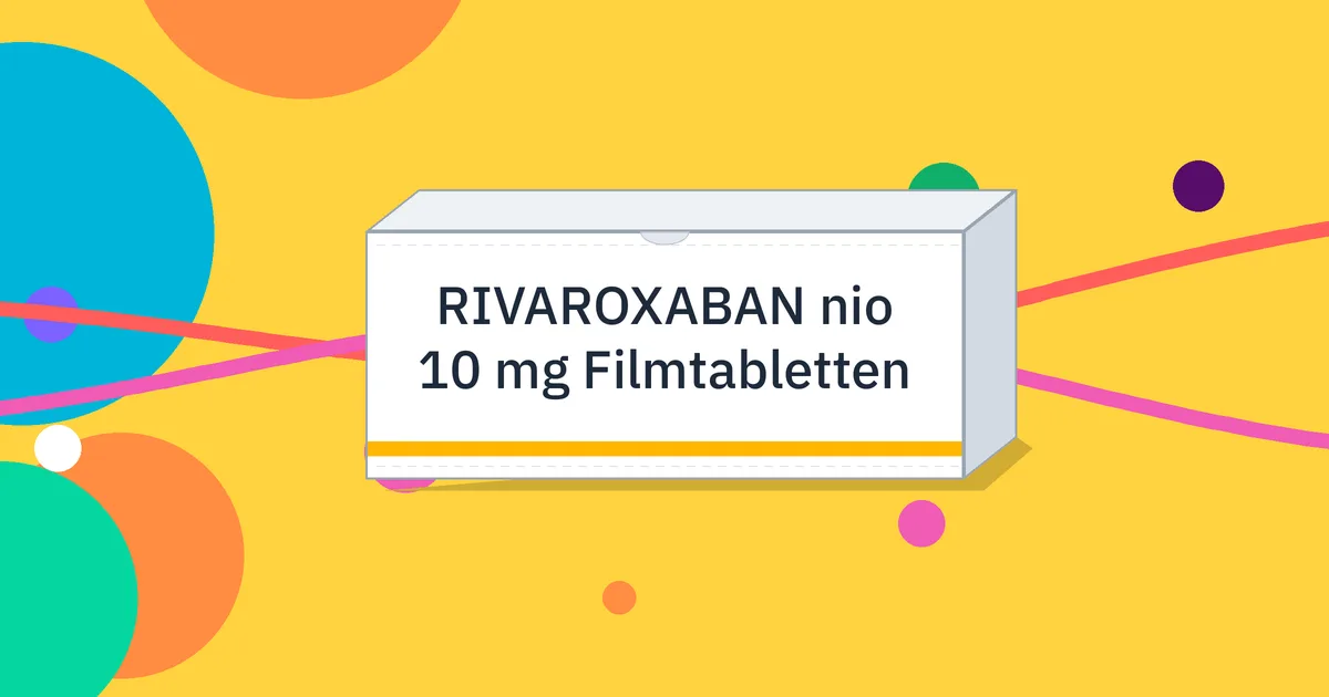 Symbolbild: Packung mit der Aufschrift RIVAROXABAN nio 10 mg Filmtabletten (PZN 20165938) – Verfügbarkeit und Bezug in Apotheken in Frankfurt am Main