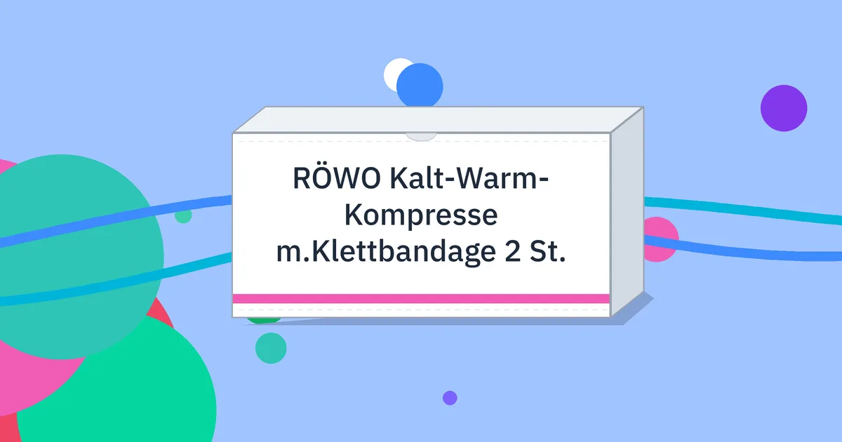 Symbolbild: Packung mit der Aufschrift RÖWO Kalt-Warm-Kompresse m.Klettbandage 2 St. (PZN 04242450) – Verfügbarkeit und Bezug in Apotheken in Frankfurt am Main