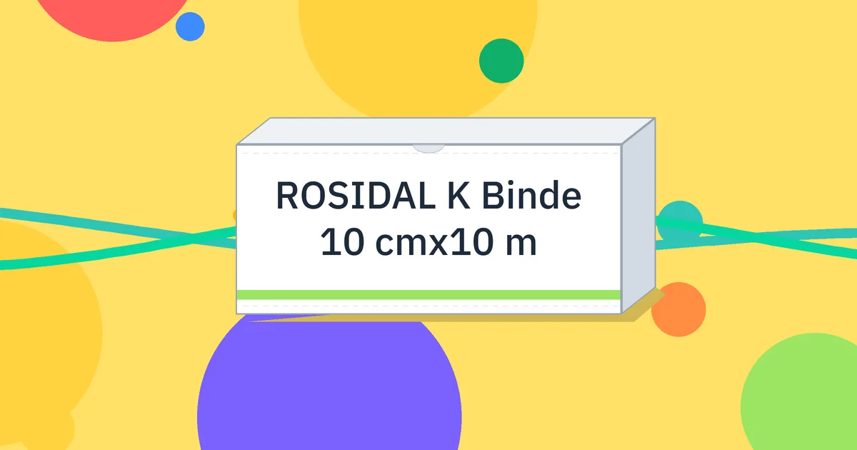 Symbolbild: Packung mit der Aufschrift ROSIDAL K Binde 10 cmx10 m (PZN 19503732) – Verfügbarkeit und Bezug in Apotheken in Frankfurt am Main