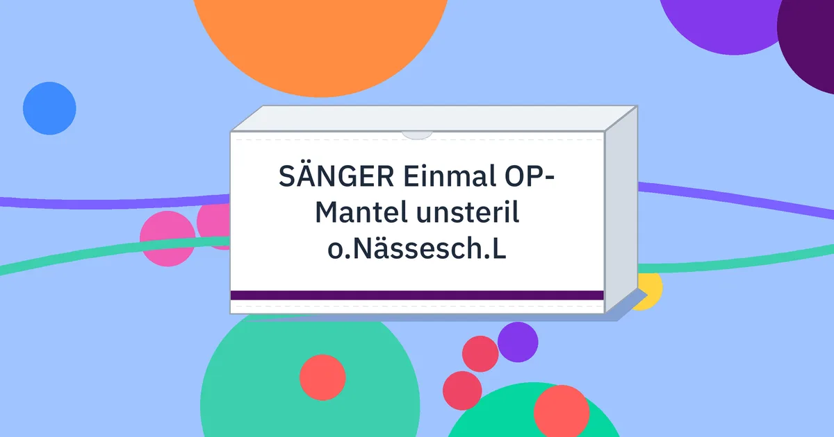 Symbolbild: Packung mit der Aufschrift SÄNGER Einmal OP-Mantel unsteril o.Nässesch.L (PZN 02190714) – Verfügbarkeit und Bezug in Apotheken in Frankfurt am Main