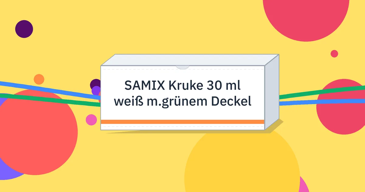 Symbolbild: Packung mit der Aufschrift SAMIX Kruke 30 ml weiß m.grünem Deckel (PZN 11480569) – Verfügbarkeit und Bezug in Apotheken in Frankfurt am Main