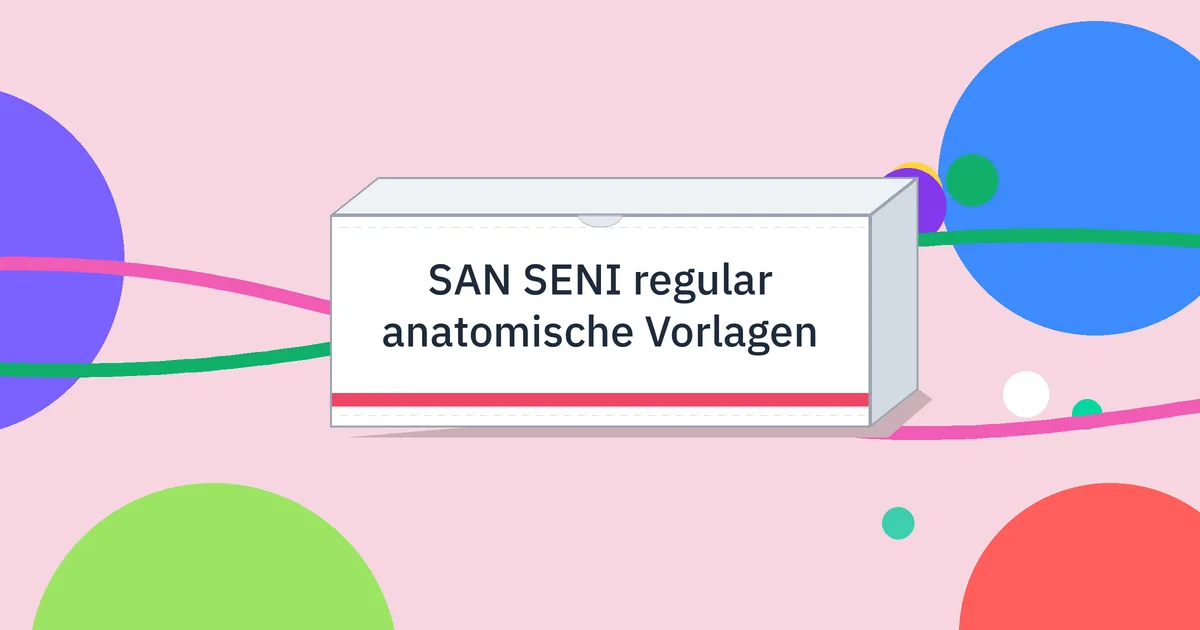 Symbolbild: Packung mit der Aufschrift SAN SENI regular anatomische Vorlagen (PZN 10025030) – Verfügbarkeit und Bezug in Apotheken in Frankfurt am Main