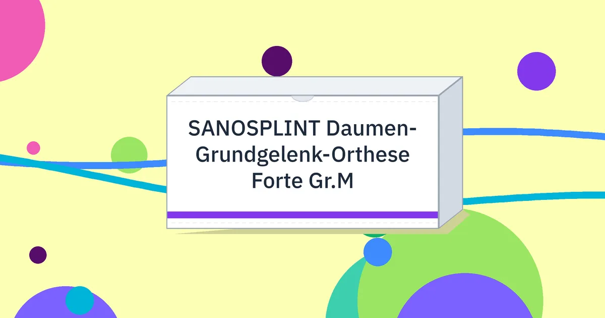 Symbolbild: Packung mit der Aufschrift SANOSPLINT Daumen-Grundgelenk-Orthese Forte Gr.M (PZN 11281019) – Verfügbarkeit und Bezug in Apotheken in Frankfurt am Main