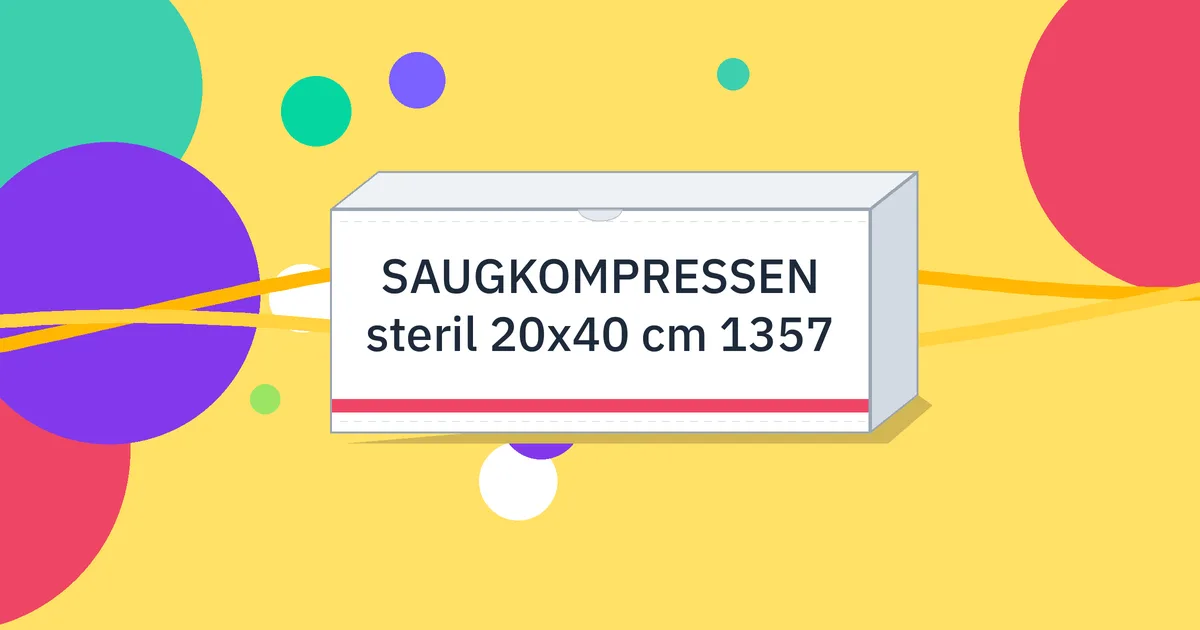 Symbolbild: Packung mit der Aufschrift SAUGKOMPRESSEN steril 20x40 cm 1357 (PZN 17833483) – Verfügbarkeit und Bezug in Apotheken in Frankfurt am Main