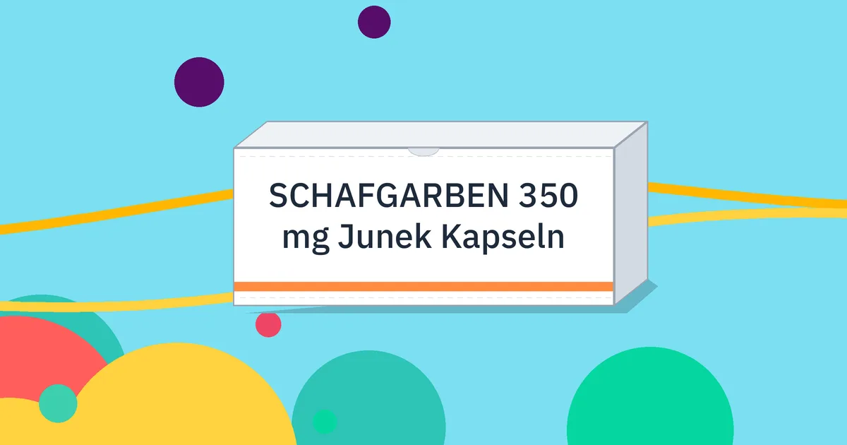 Symbolbild: Packung mit der Aufschrift SCHAFGARBEN 350 mg Junek Kapseln (PZN 10053032) – Verfügbarkeit und Bezug in Apotheken in Frankfurt am Main
